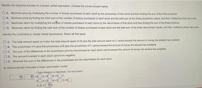 Solved a. Identify the decision variables, objective | Chegg.com