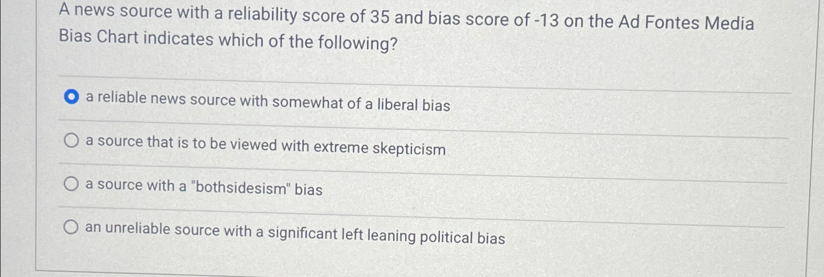 Solved A news source with a reliability score of 35 ﻿and | Chegg.com
