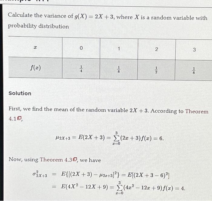 Solved Calculate the variance of g(X)=2X+3, where X is a | Chegg.com