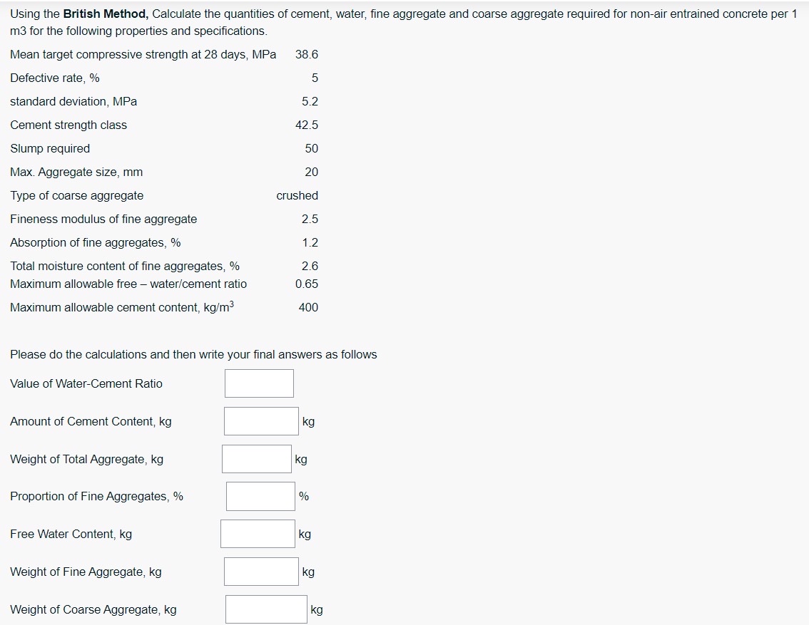 Solved Using the British Method, Calculate the quantities of | Chegg.com