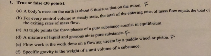 Solved 1. True or false (30 points). (a) A body's mass on | Chegg.com