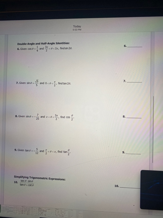 Solved Today 5:02 PM Name: Algebra 2 Unit 12: Trigonometry | Chegg.com