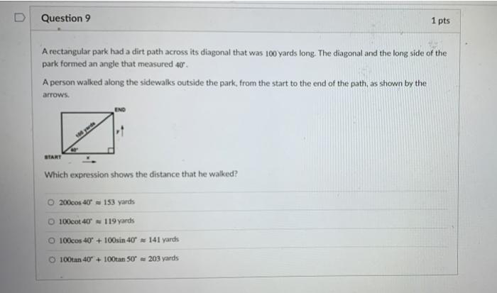 Solved Question 9 1 pts A rectangular park had a dirt path | Chegg.com