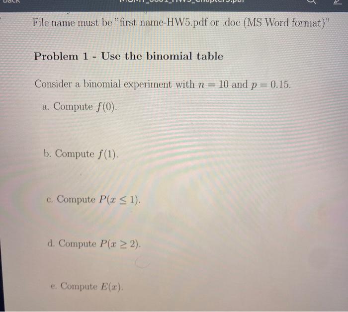 Solved File name must be "first name-HW5.pdf or doc (MS Word | Chegg.com