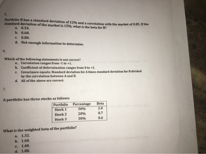 Solved Portfolio B has a standard deviation of 12% and a | Chegg.com