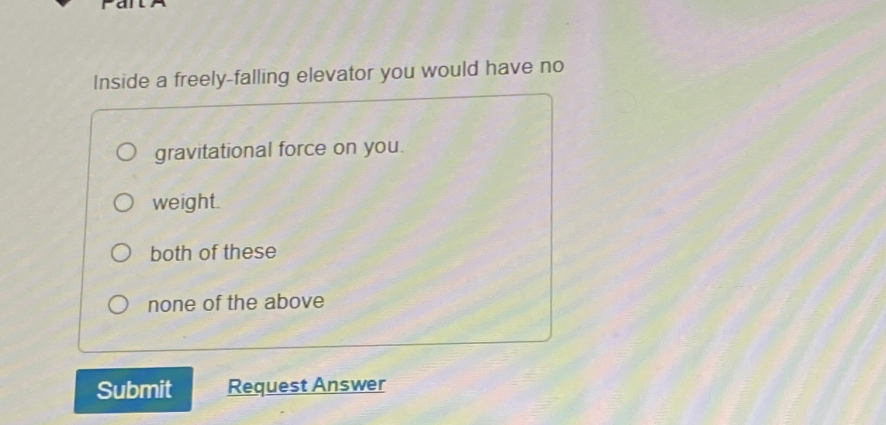 Solved Inside a freely-falling elevator you would have | Chegg.com