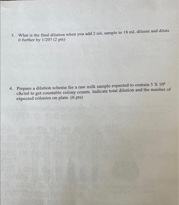 Solved DILUTION PROBLEM SET 3 (15 points) Show all work. 1. | Chegg.com