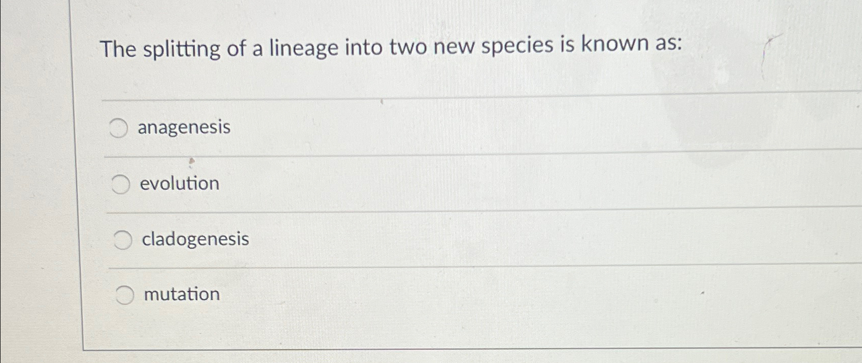 Solved The splitting of a lineage into two new species is | Chegg.com