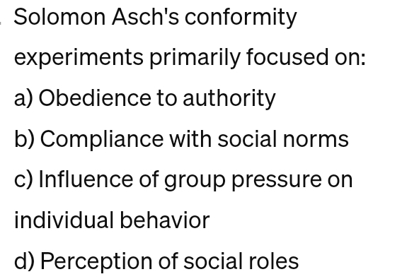 Solved psychology: Solomon Asch's conformity experiments | Chegg.com
