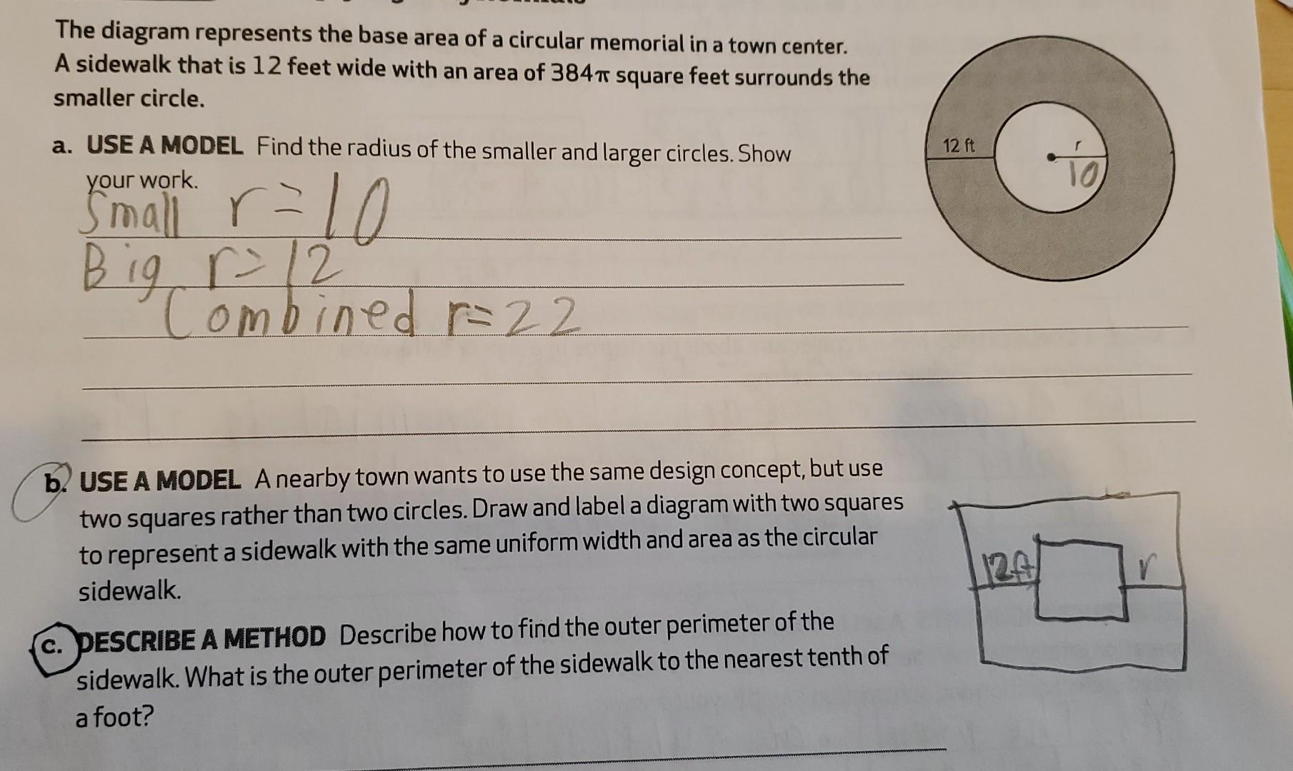 Solved The diagram represents the base area of a circular | Chegg.com