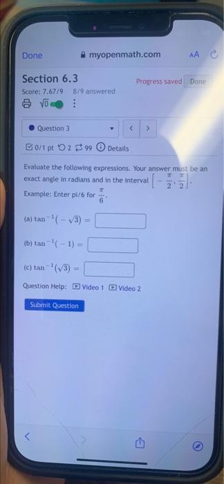 Solved Done A myopenmath.com AA Progress saved Done Section | Chegg.com