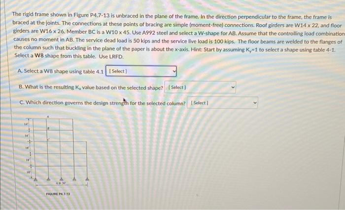 Solved The rigid frame shown in Figure P4.7-13 is unbraced | Chegg.com