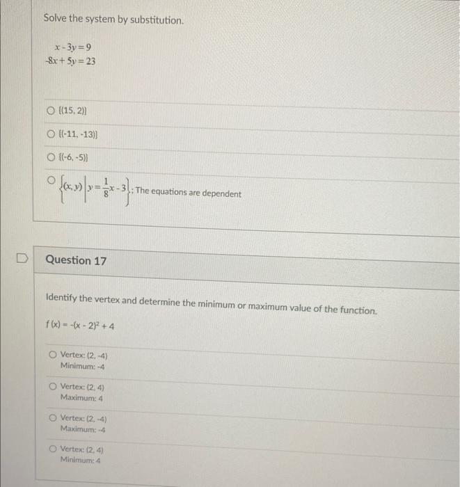 Solved Solve the system by substitution. x−3y−8x+5y=9=23 | Chegg.com