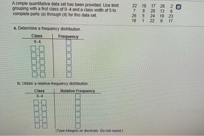 Solved A simple quantitative data set has been provided. Use | Chegg.com