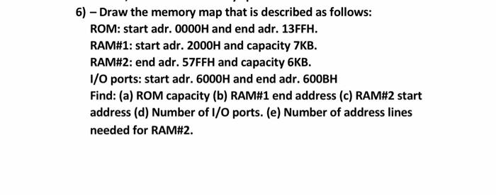Solved 6) - Draw the memory map that is described as | Chegg.com