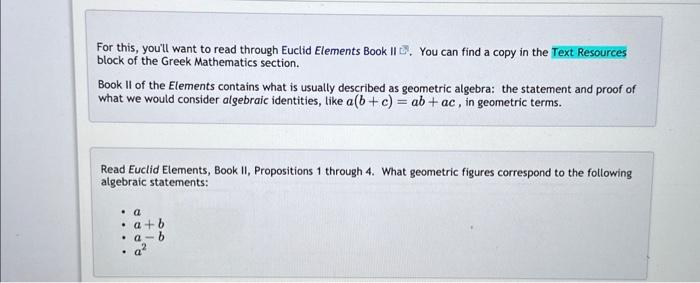 Solved For this, you'll want to read through Euclid Elements | Chegg.com