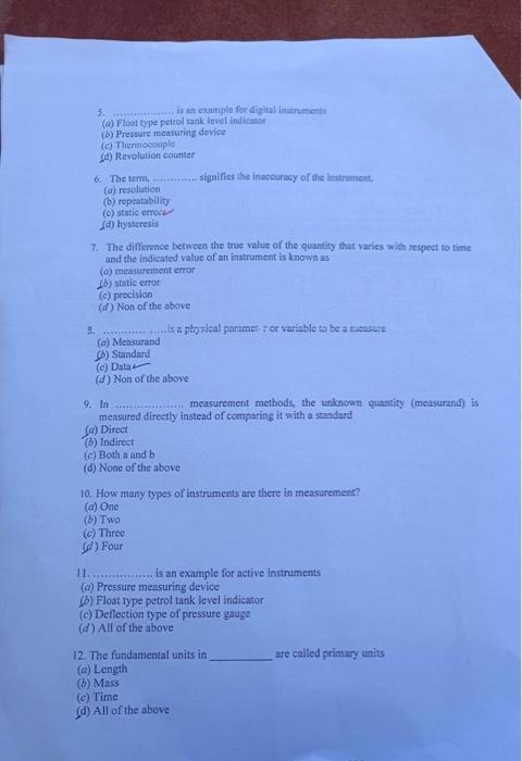 Solved 5. is an example for digital instruments (a) Floot | Chegg.com
