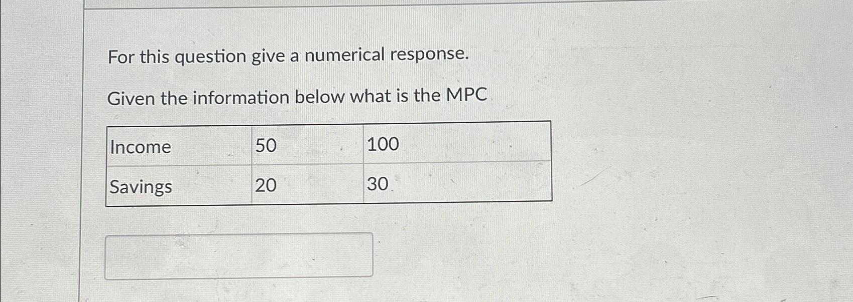Solved For this question give a numerical response.Given the | Chegg.com