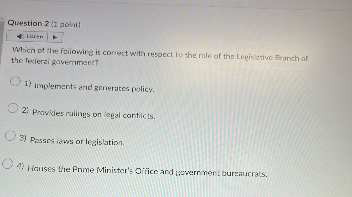 Solved Question 2 (1 ﻿point)ListenWhich of the following is | Chegg.com