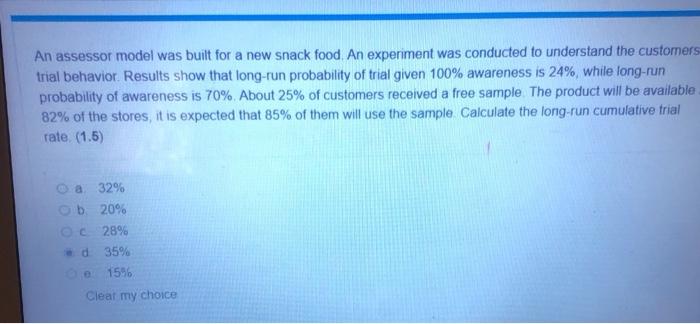 Solved An assessor model was built for a new snack food. An | Chegg.com