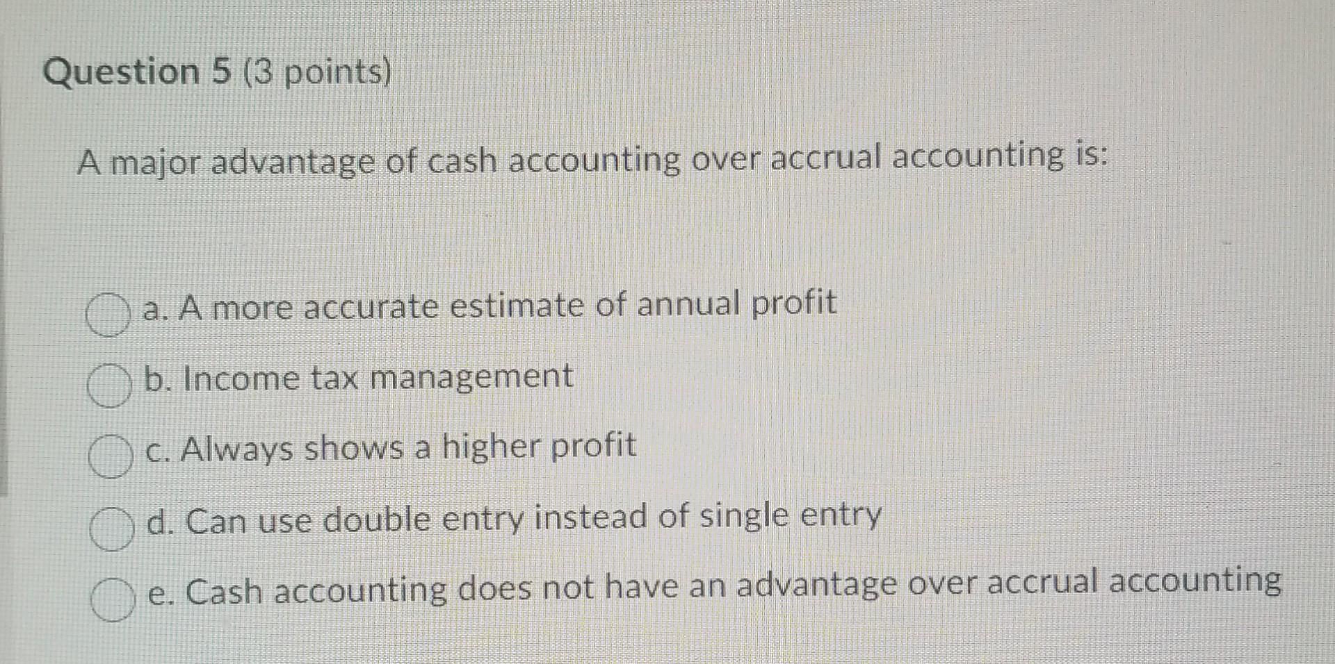 Solved Question 5 (3 points) A major advantage of cash | Chegg.com