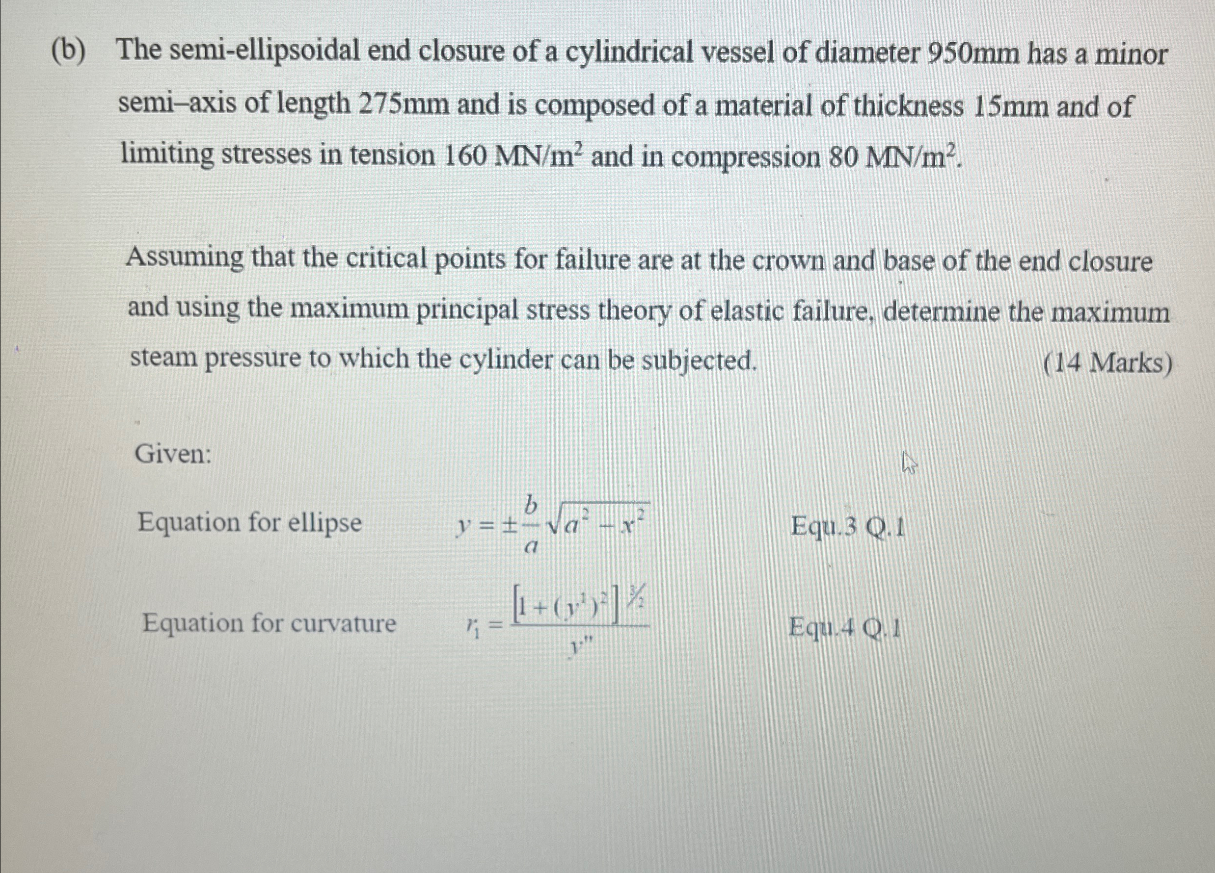 Solved (b) ﻿The semi-ellipsoidal end closure of a | Chegg.com