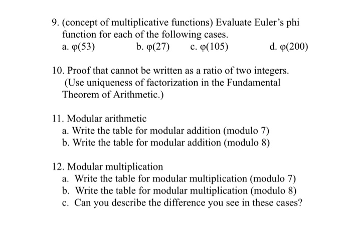 Solved 9. (concept of multiplicative functions) Evaluate | Chegg.com