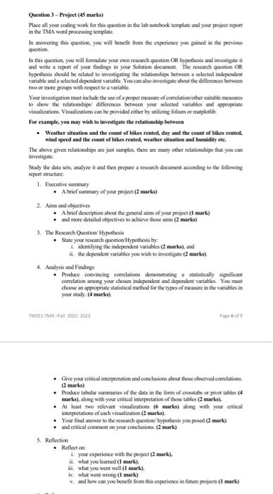 Solved Question 3-Project (45 marks) Place all your coding | Chegg.com