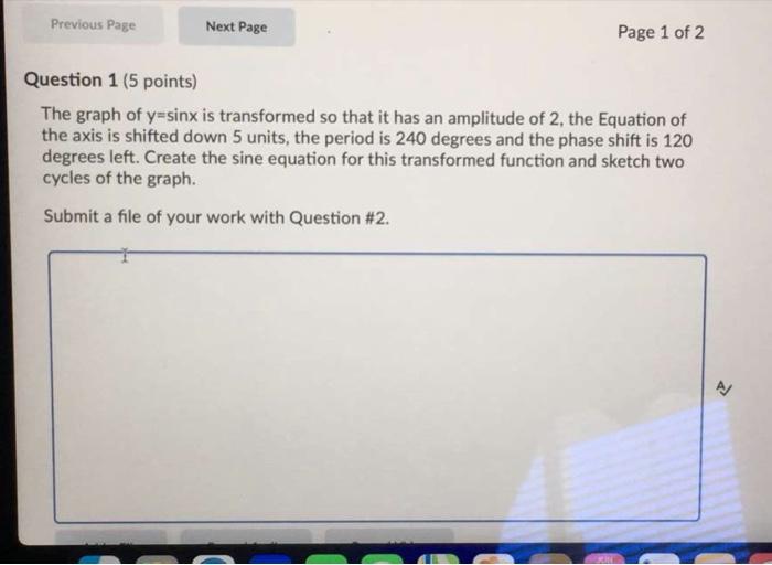 Solved Previous Page Next Page Page 1 of 2 Question 1 (5 | Chegg.com