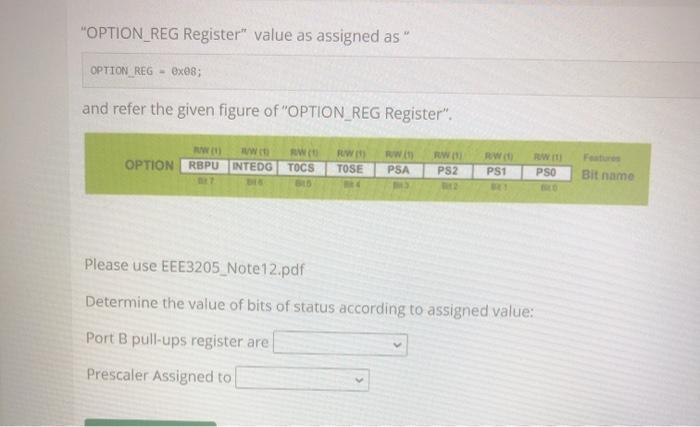 Solved "OPTION_REG Register" value as assigned as " OPTION | Chegg.com