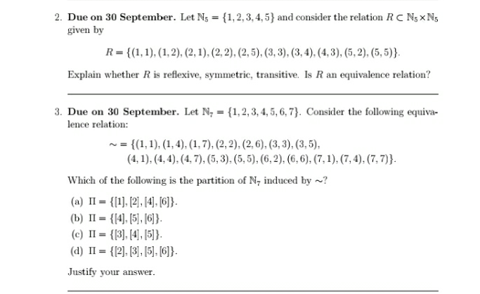 Solved 2. Due on 30 September. Let N5={1,2,3,4,5} and | Chegg.com