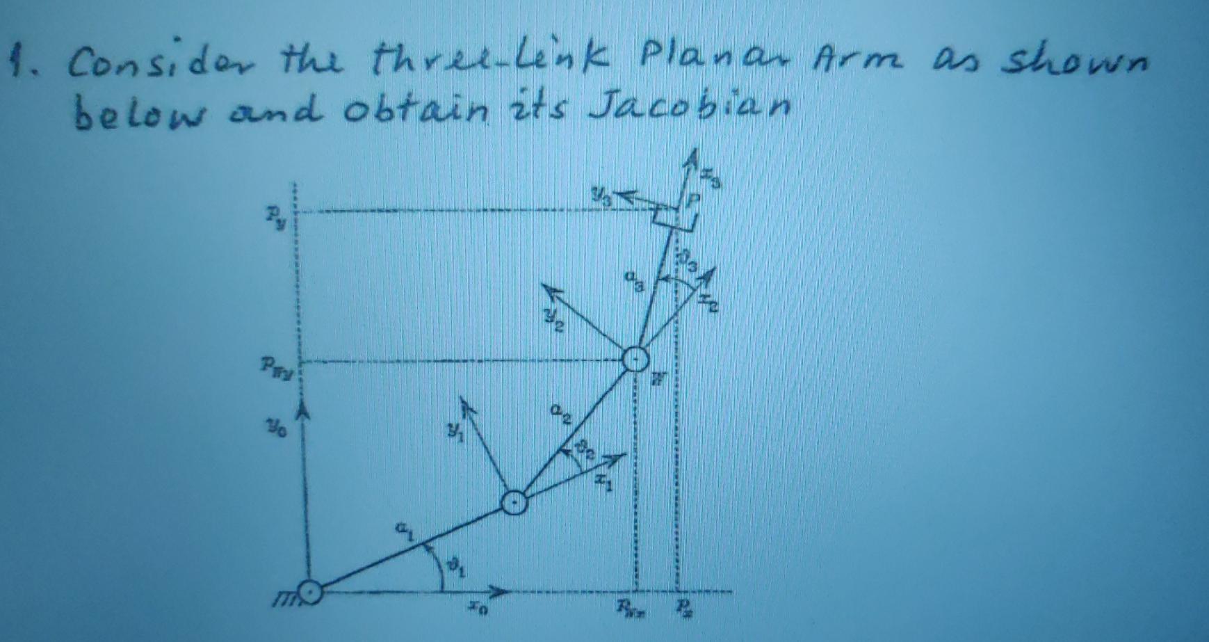 Solved 1. Consider the three-link Planar Arm as shown below | Chegg.com