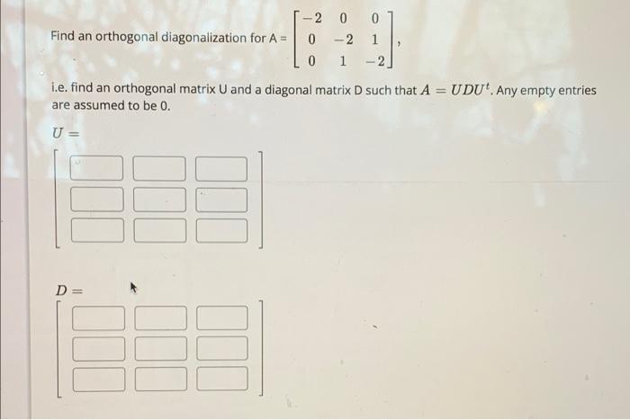 Solved Find an orthogonal diagonalization for A = --- 2 0 0 | Chegg.com