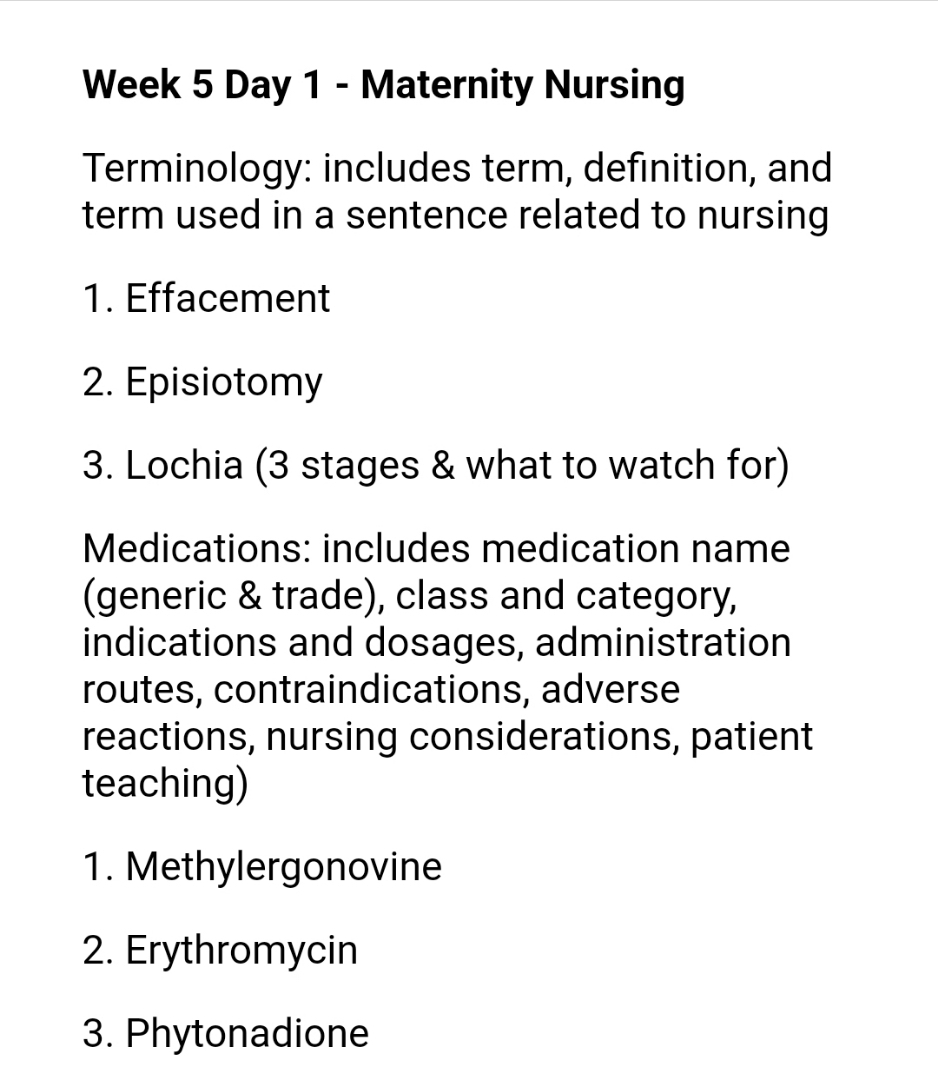 Solved Week 5 ﻿Day 1 - ﻿Maternity NursingTerminology: | Chegg.com