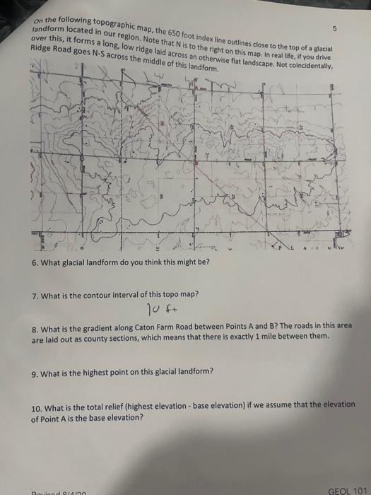 Solved On the following topographic map, the 650 foot index | Chegg.com