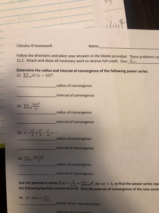 Solved Calculus III homework Name: Follow the directions and | Chegg.com