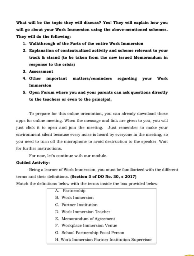Solved Pre-Immersion WEEK 1-2 Quarter 1 Module 1 Orientation | Chegg.com