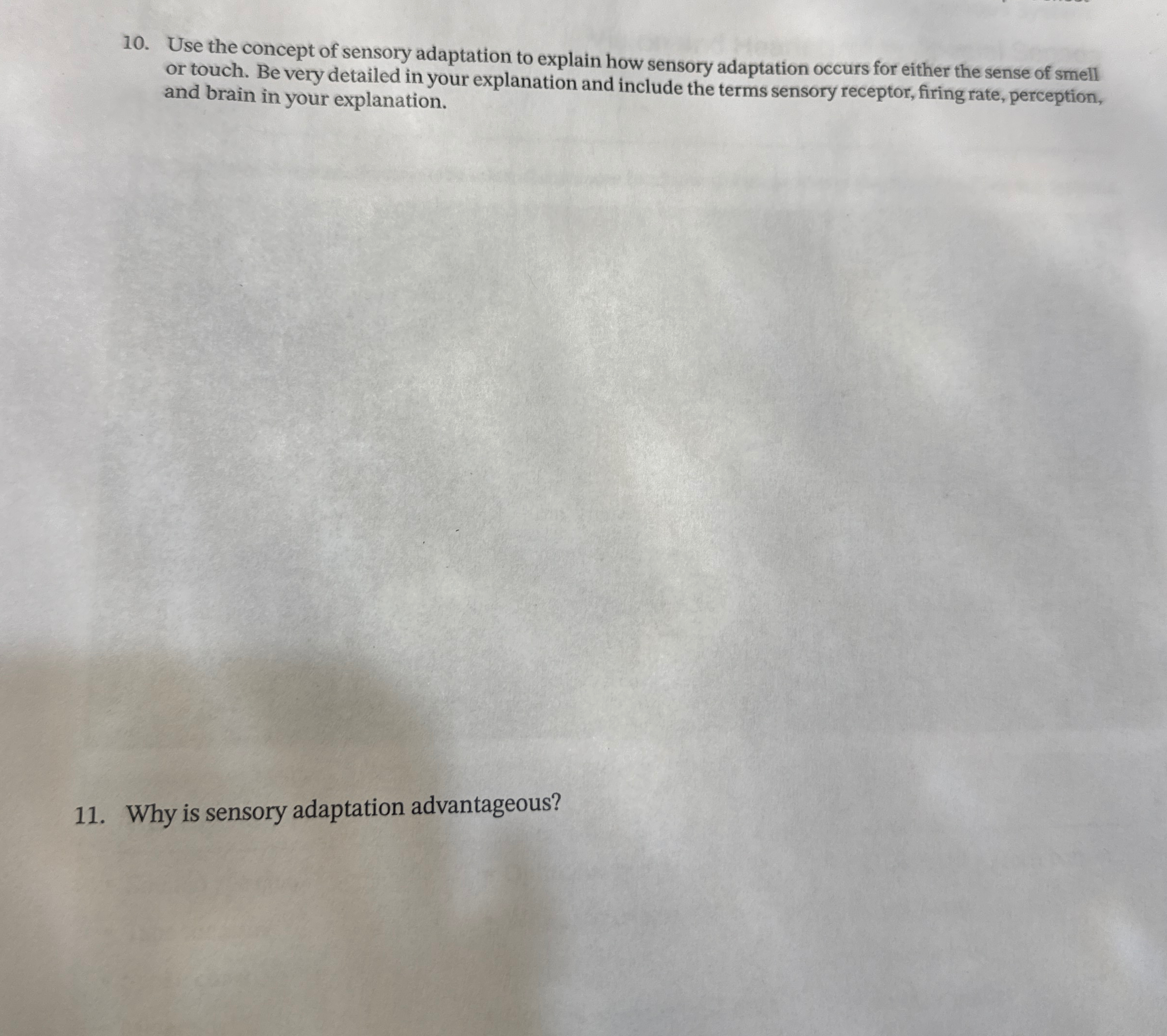 Solved Use the concept of sensory adaptation to explain how | Chegg.com