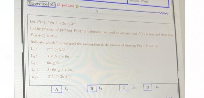 Solved 20 Exercice 01 (5 points)- Let P(n): Solved 20 Exercice 01 (5 points)- Let P(n):