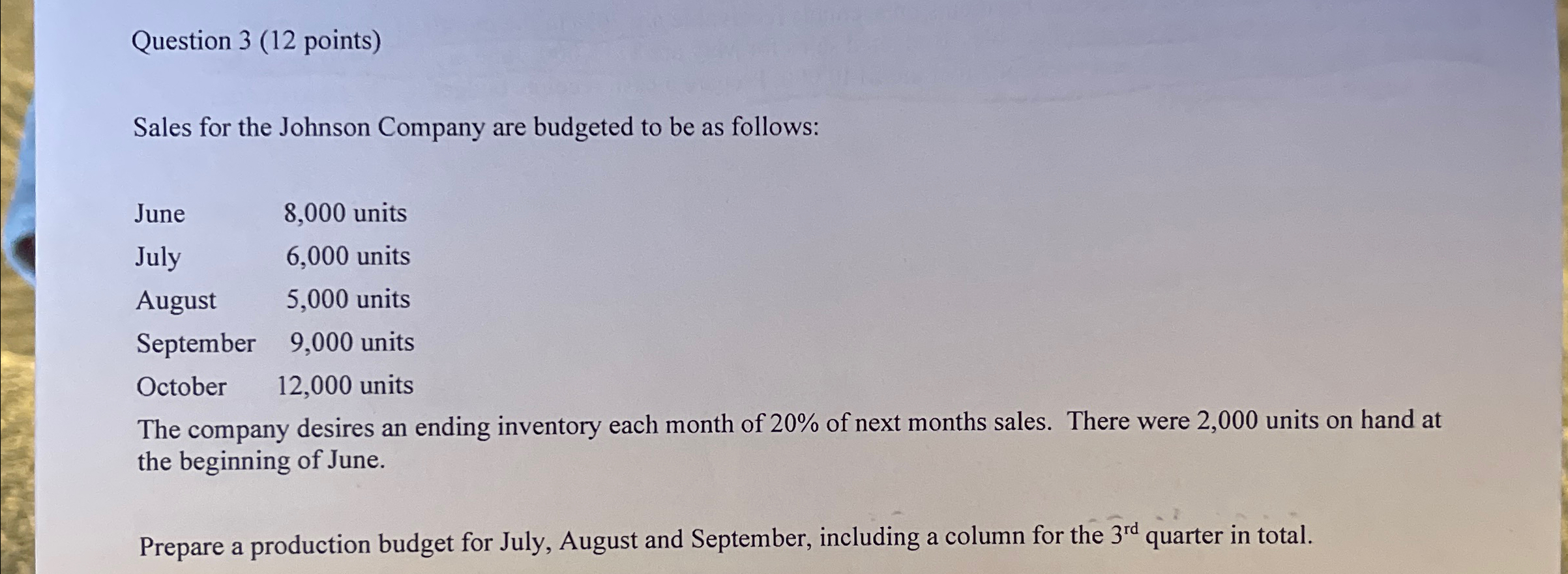Solved Question 3 (12 ﻿points)Sales for the Johnson Company | Chegg.com