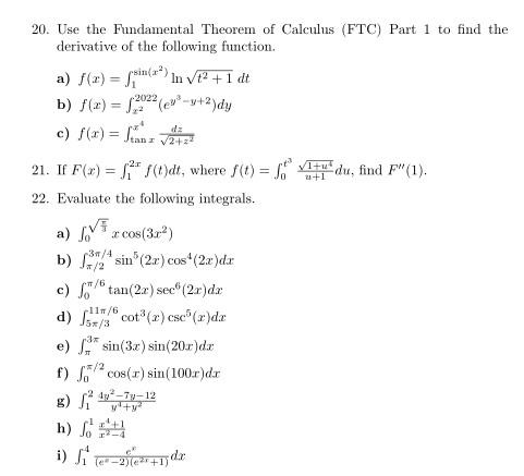 Solved 20. Use the Fundamental Theorem of Calculus (FTC) | Chegg.com