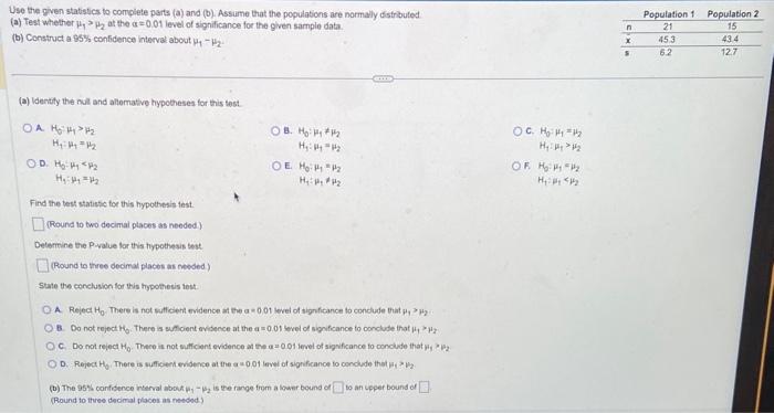 Solved Use the given statistics to complete parts (a) and | Chegg.com
