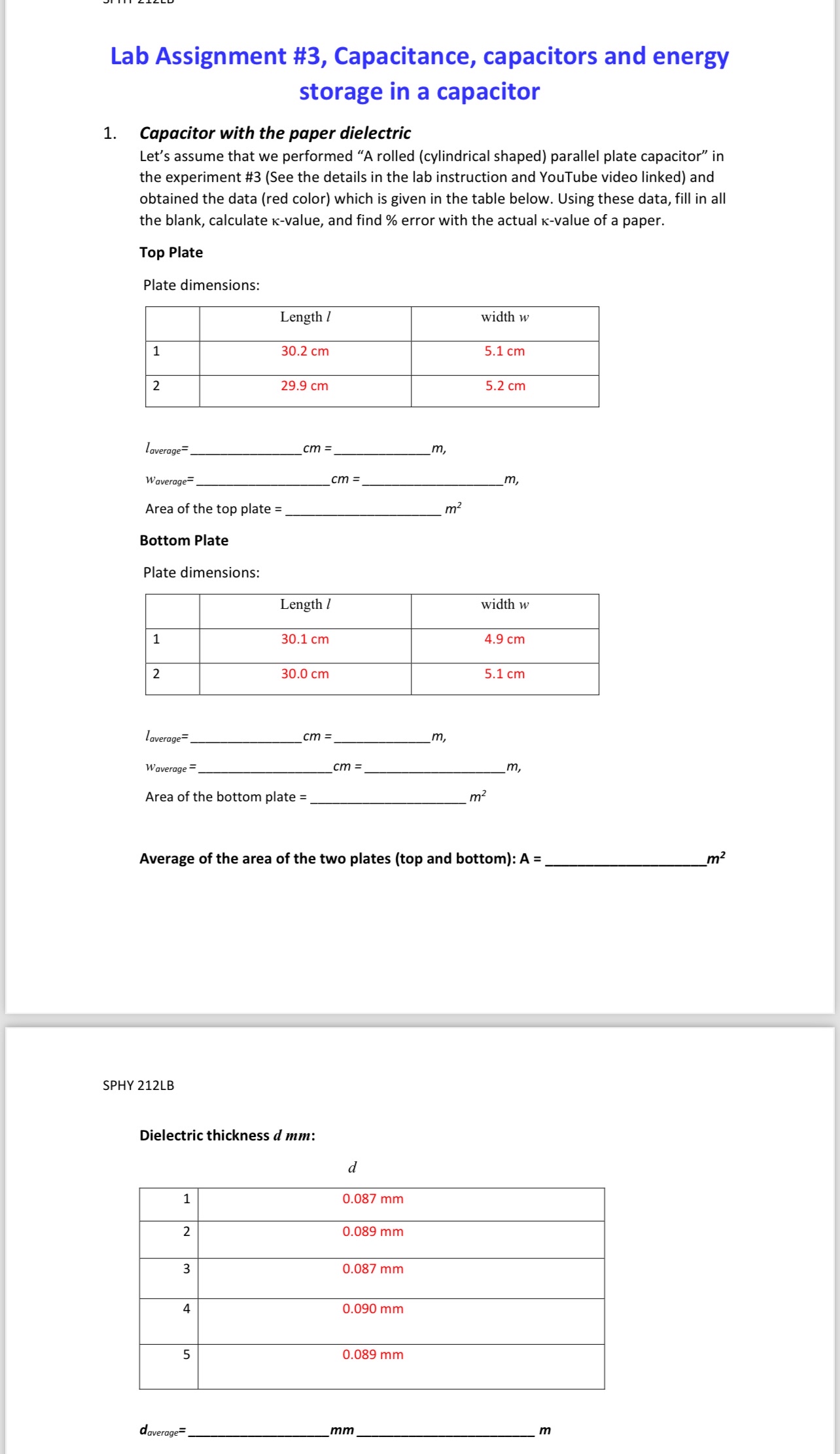 Solved Lab Assignment #3, ﻿Capacitance, capacitors and | Chegg.com