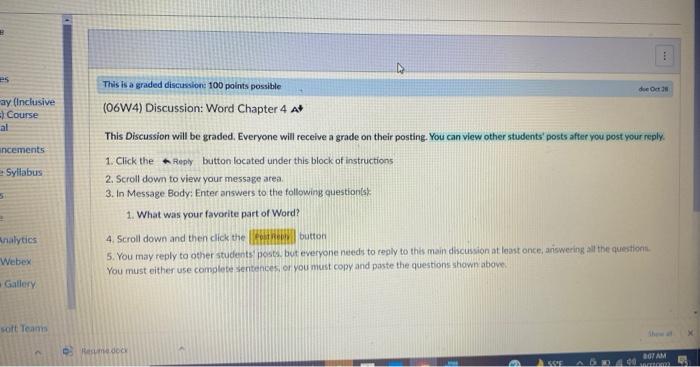 Solved (06W4) Discussion: Word Chapter 4 At This Discussion | Chegg.com