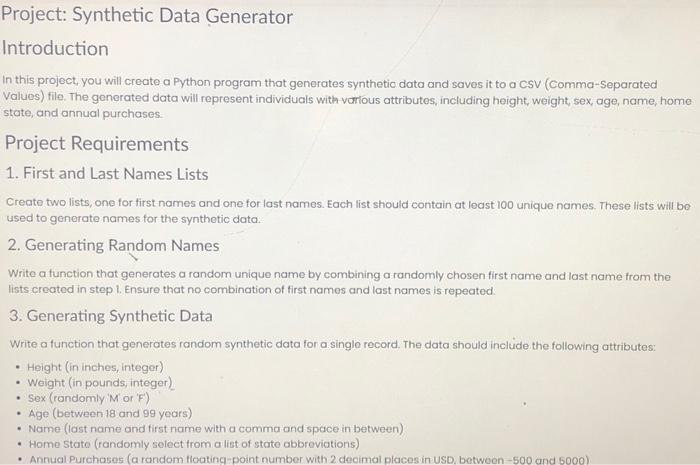 Solved In this project, you will create a Python program | Chegg.com
