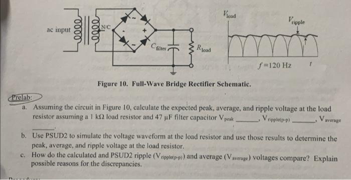 [Solved]: Figure 10. Full-Wave Bridge Rectifier Schematic.