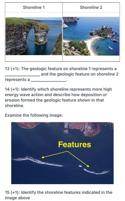 Solved Shoreline 1 Shoreline 2 13 (+1): The geologic feature | Chegg.com
