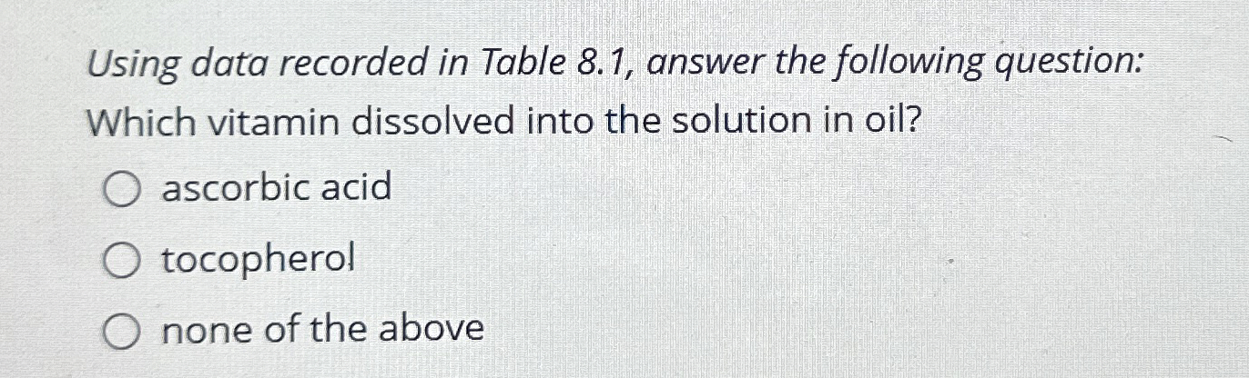 Solved Using data recorded in Table 8.1, answer the | Chegg.com Solved Using data recorded in Table 8.1, answer the | Chegg.com