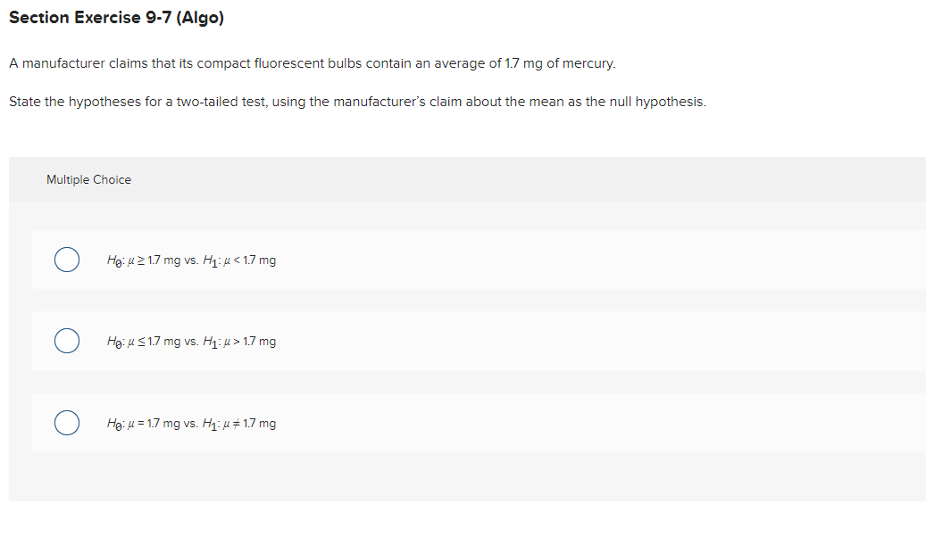 Solved Section Exercise 9.7 (Algo)A manufacturer claims that | Chegg.com