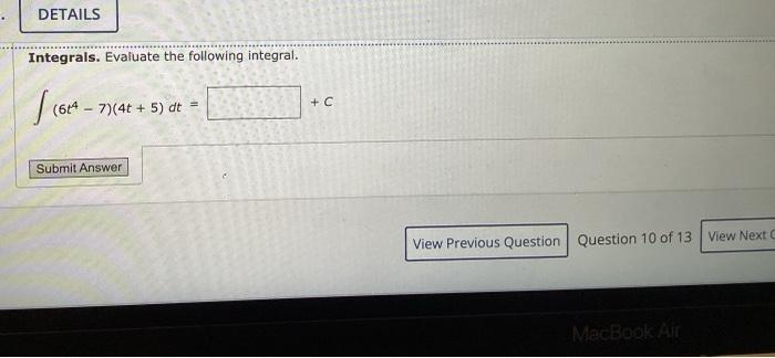 Solved Integrals. Evaluate the following integral. | Chegg.com